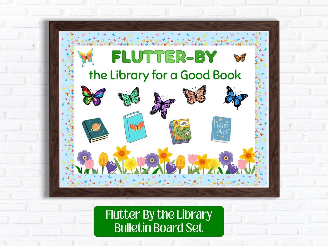 Library Bulletin Board Set | "flutter by the Library" | Butterfly Door ...