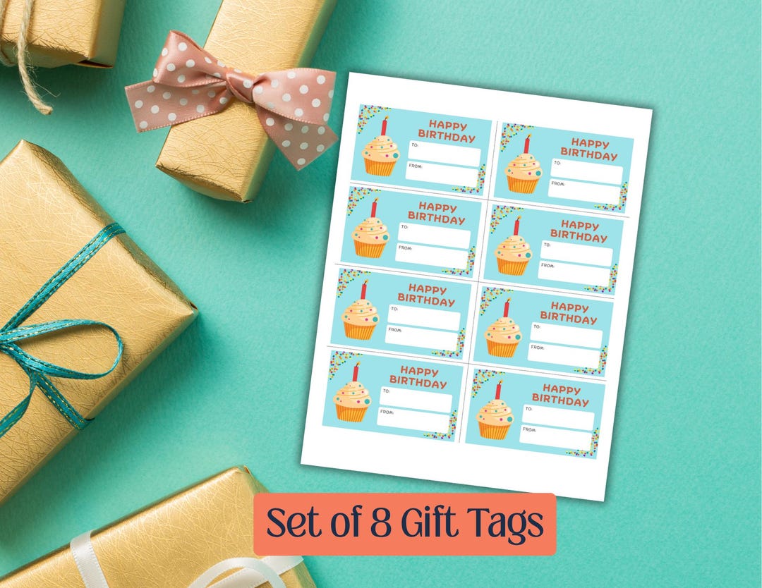 Printable Cupcake Birthday Gift Tags (digital PDF) - Etsy