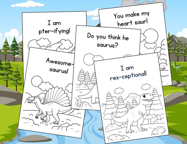Dinosaur Coloring Pages, Printable Bundle, Cute Dinosaur, Kids Toddler ...