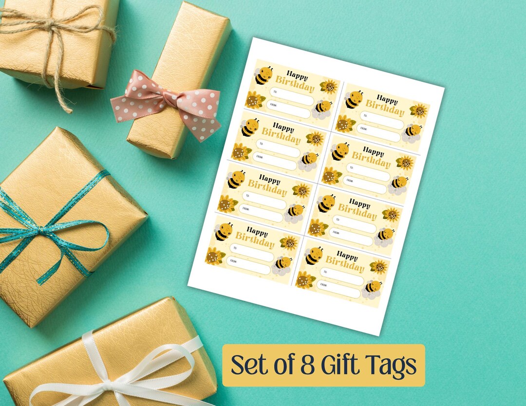 Printable Bees Gift Tags, Birthday Present Stickers (digital PDF) - Etsy
