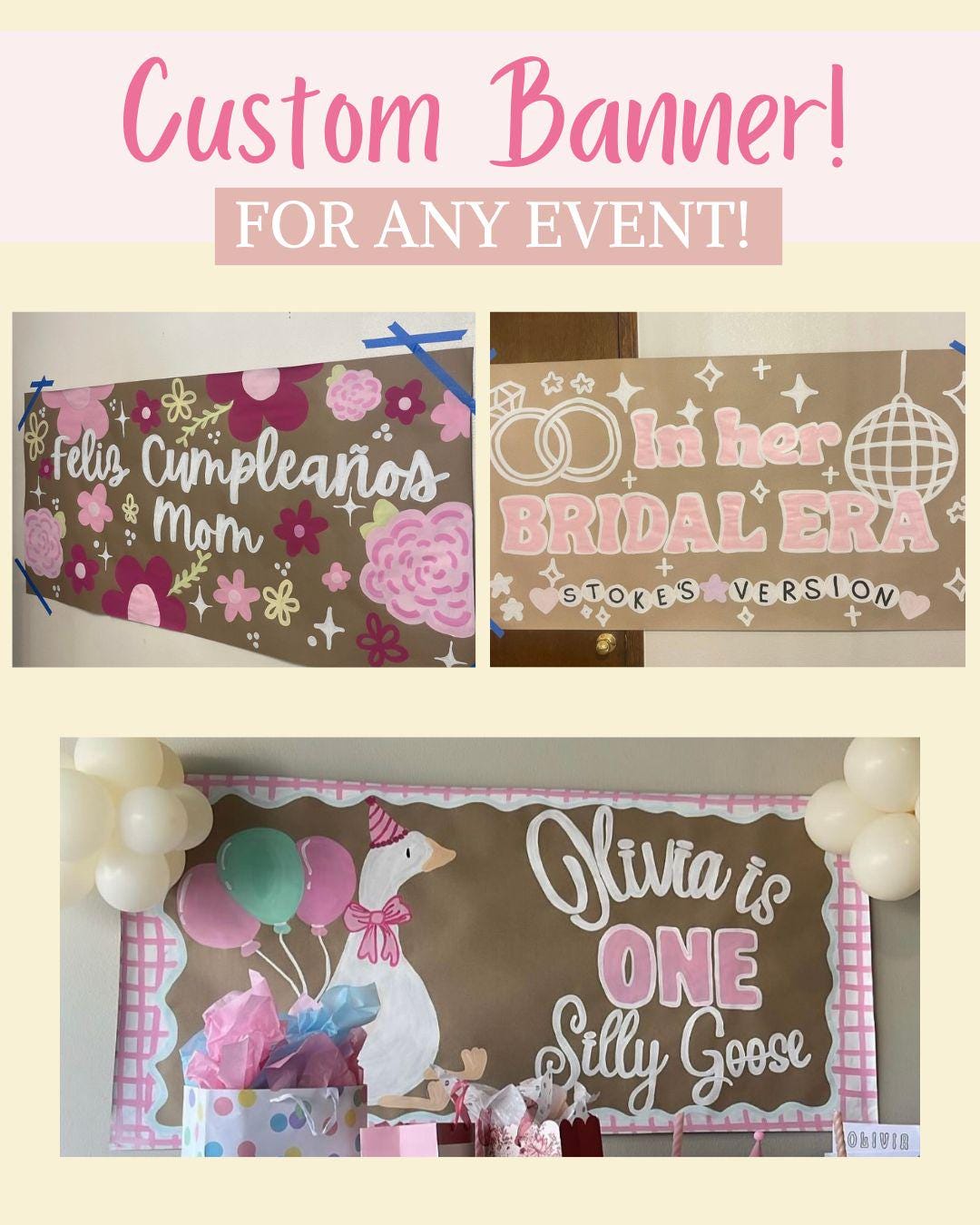 CUSTOM BANNER | Brown Paper Sign, Custom Party Banner - Etsy