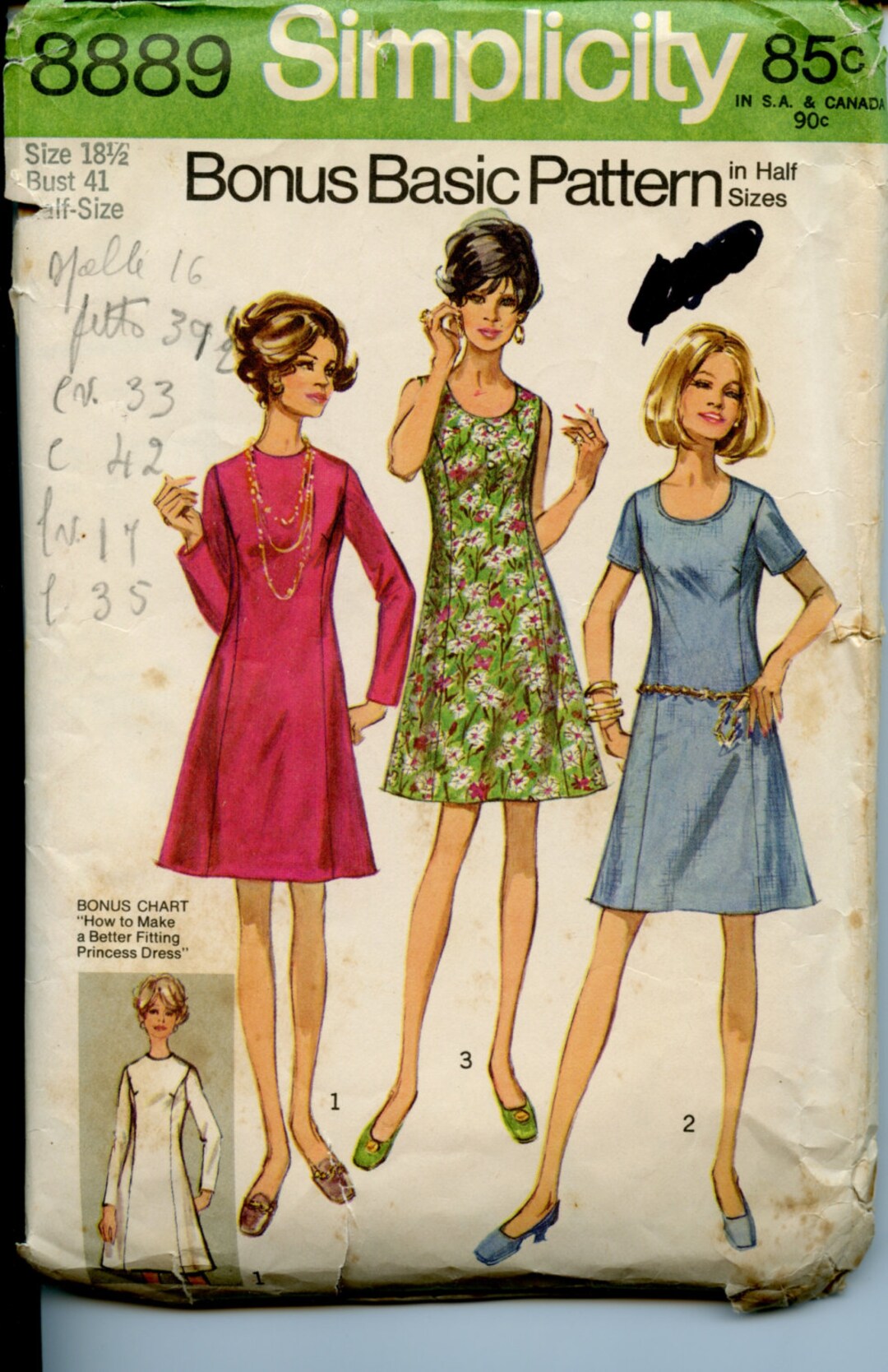 Simplicity 8889 Dress Size 18 1/2 Sewing Pattern - Etsy