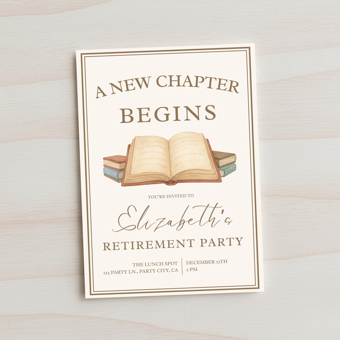 A New Chapter Begins Retirement Invitation, Book Theme Retirement Party ...