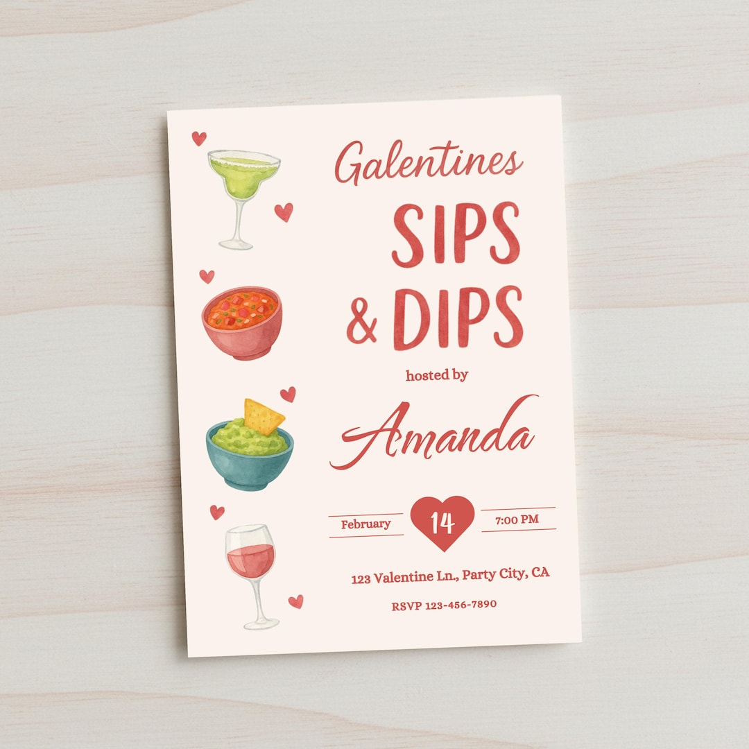 Galentines Sips and Dips Invitation, Girls Night Party Invite ...