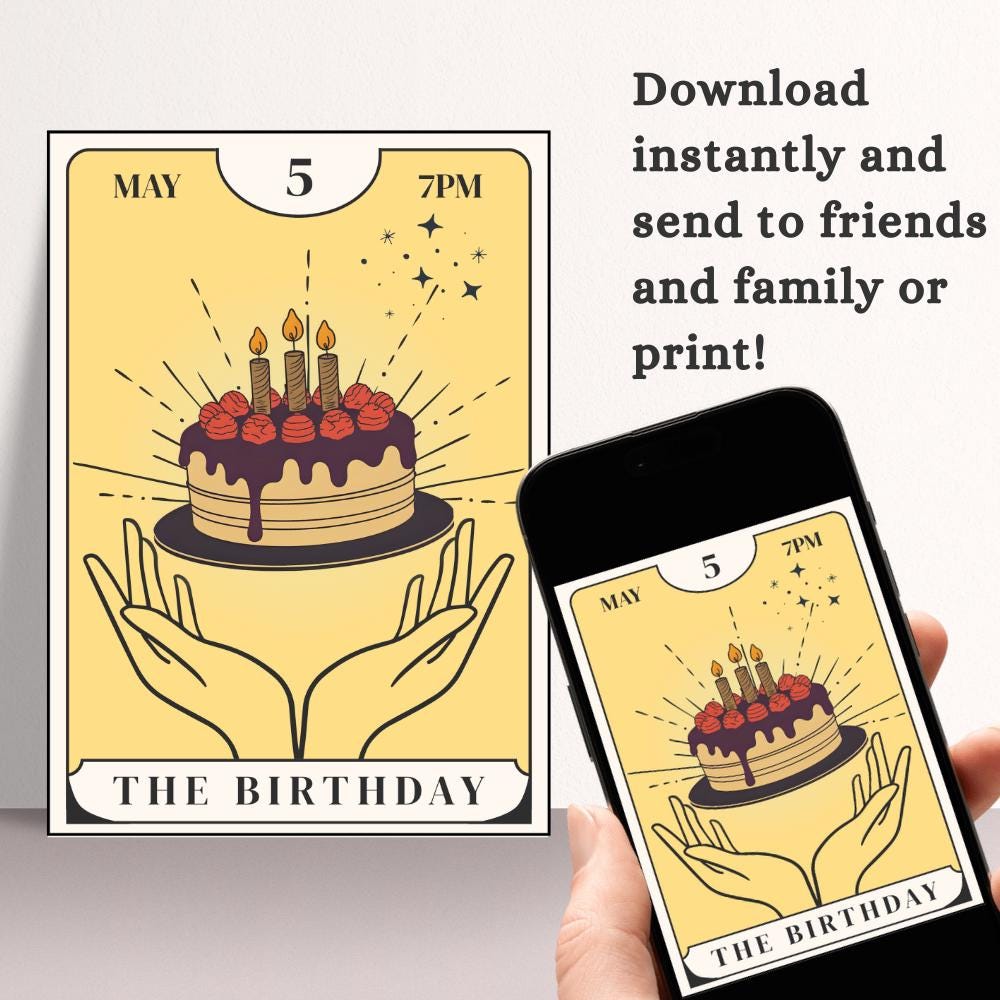 Tarot Card Birthday Invitation Template, Editable Canva Party Invite ...