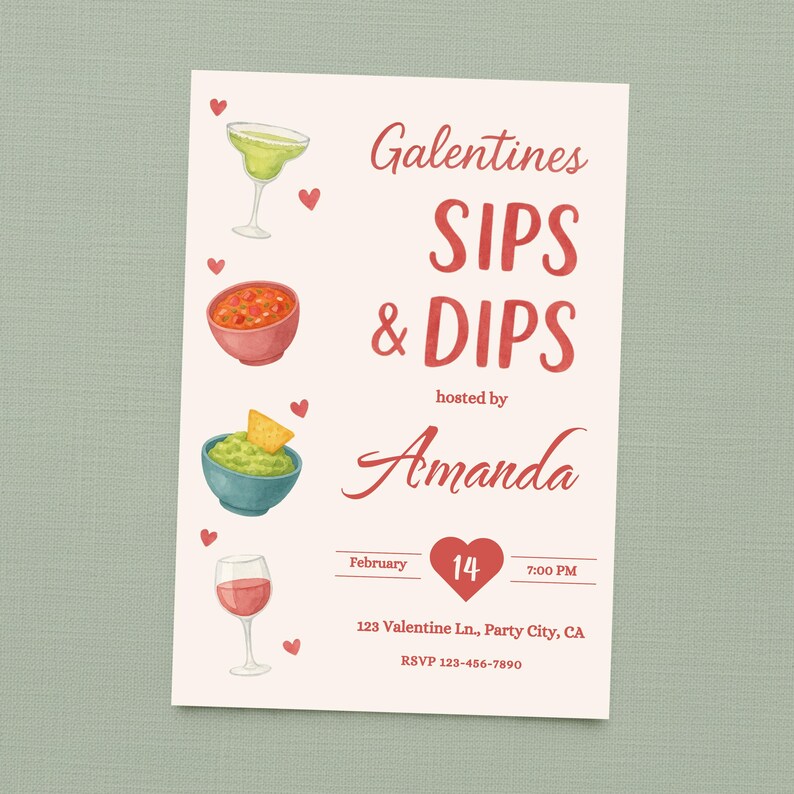 Galentines Sips and Dips Invitation, Girls Night Party Invite ...