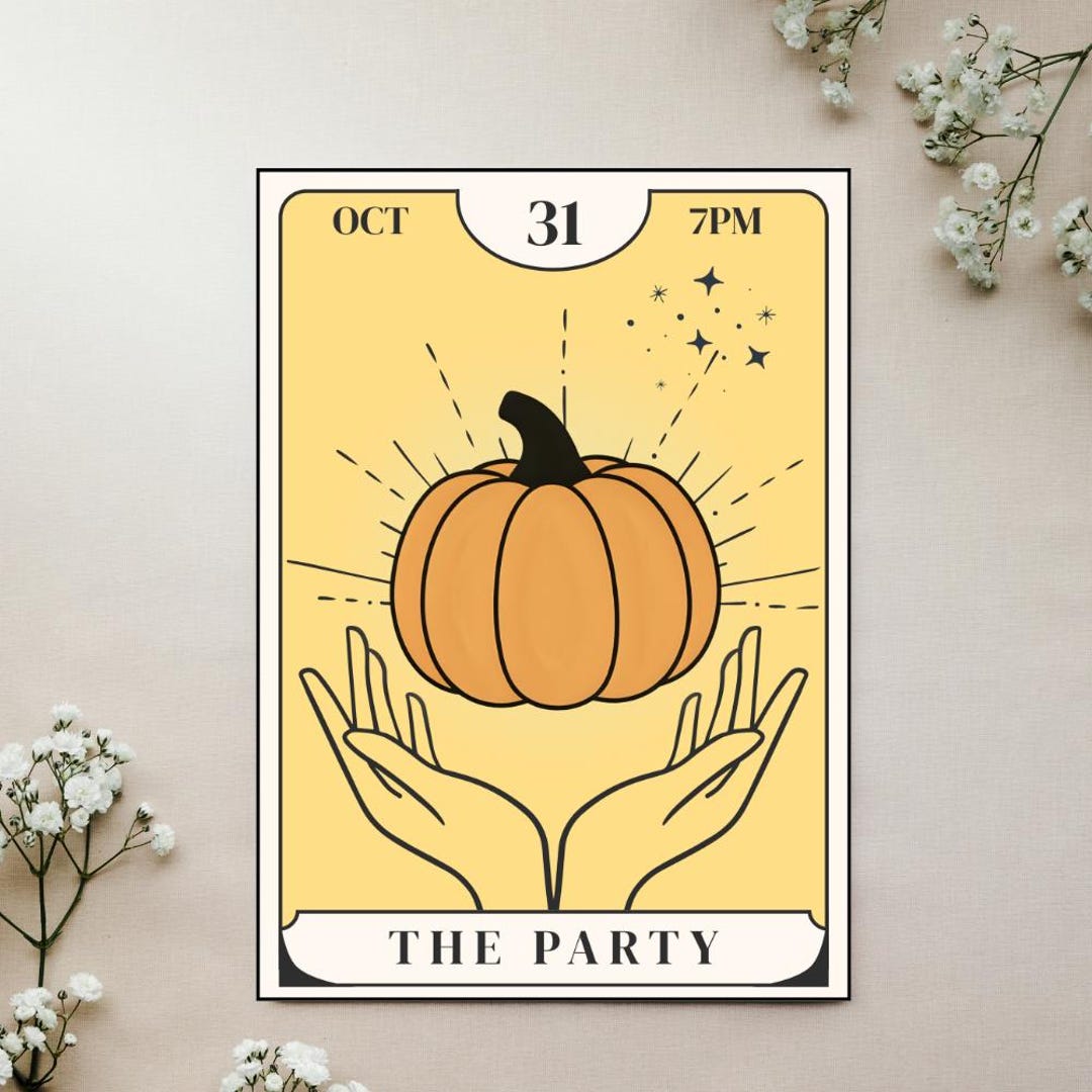 Tarot Card Halloween Party Invitation Template, Editable Canva Invite ...