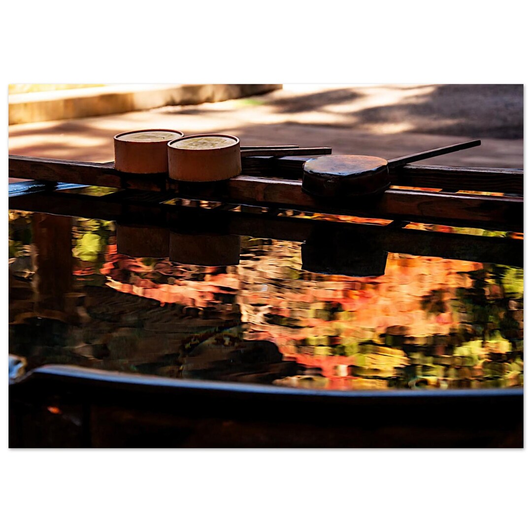 Japanese Temple Water Reflection Art Print – Autumn Momiji Leaves Fine ...
