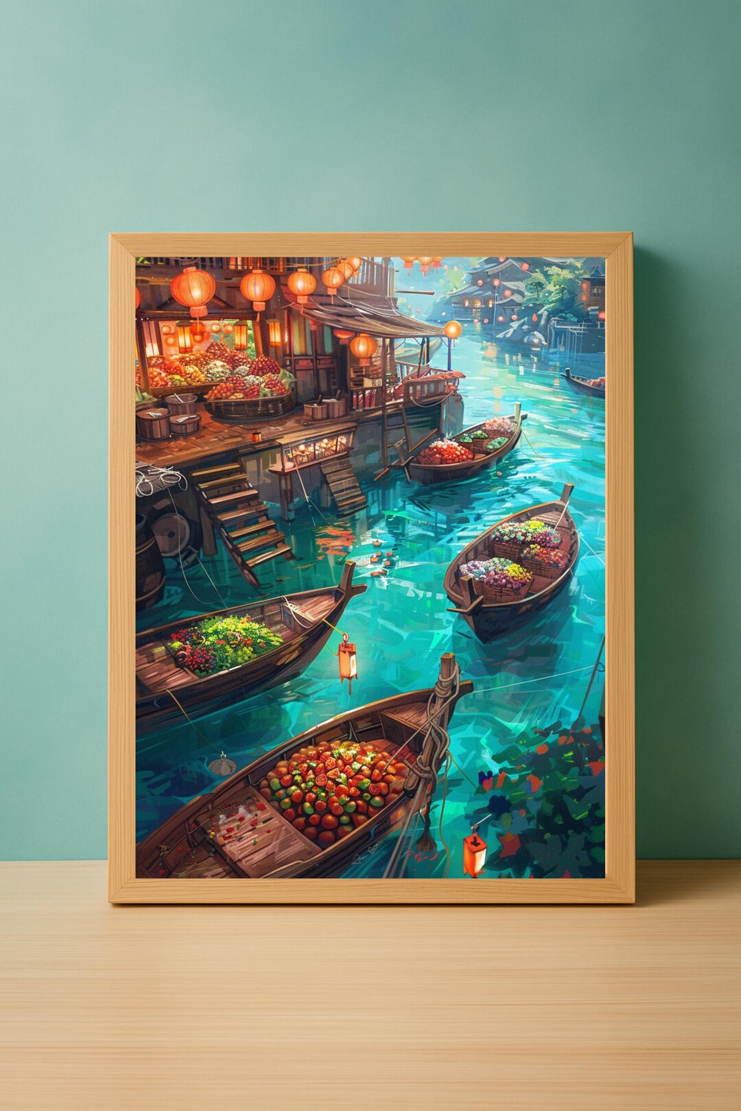 Ghibli Inspired Floating Market Art Print: Whimsical Asian Village ...