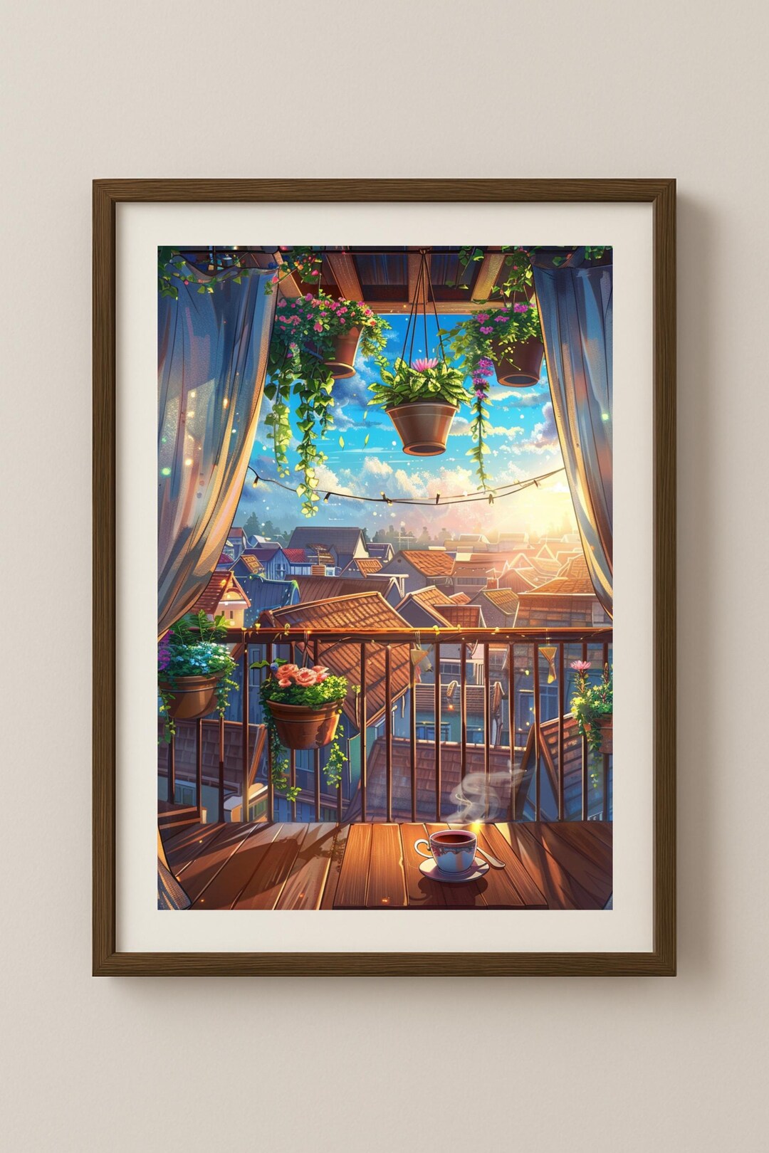Ghibli Inspired Anime Print: Cozy Balcony Morning View Art - Etsy