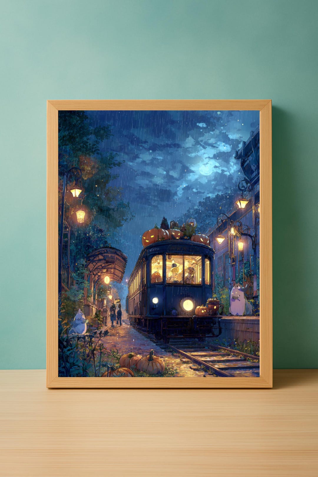 Halloween Anime Tram Poster: Spooky Season Autumn Night Art Print - Etsy