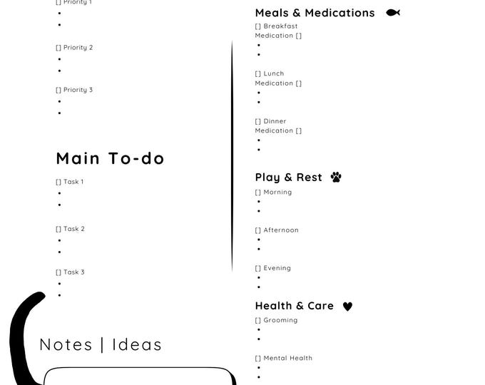 Cat Themed to Do List Printable, Daily/weekly Tasks Template, Organizer ...