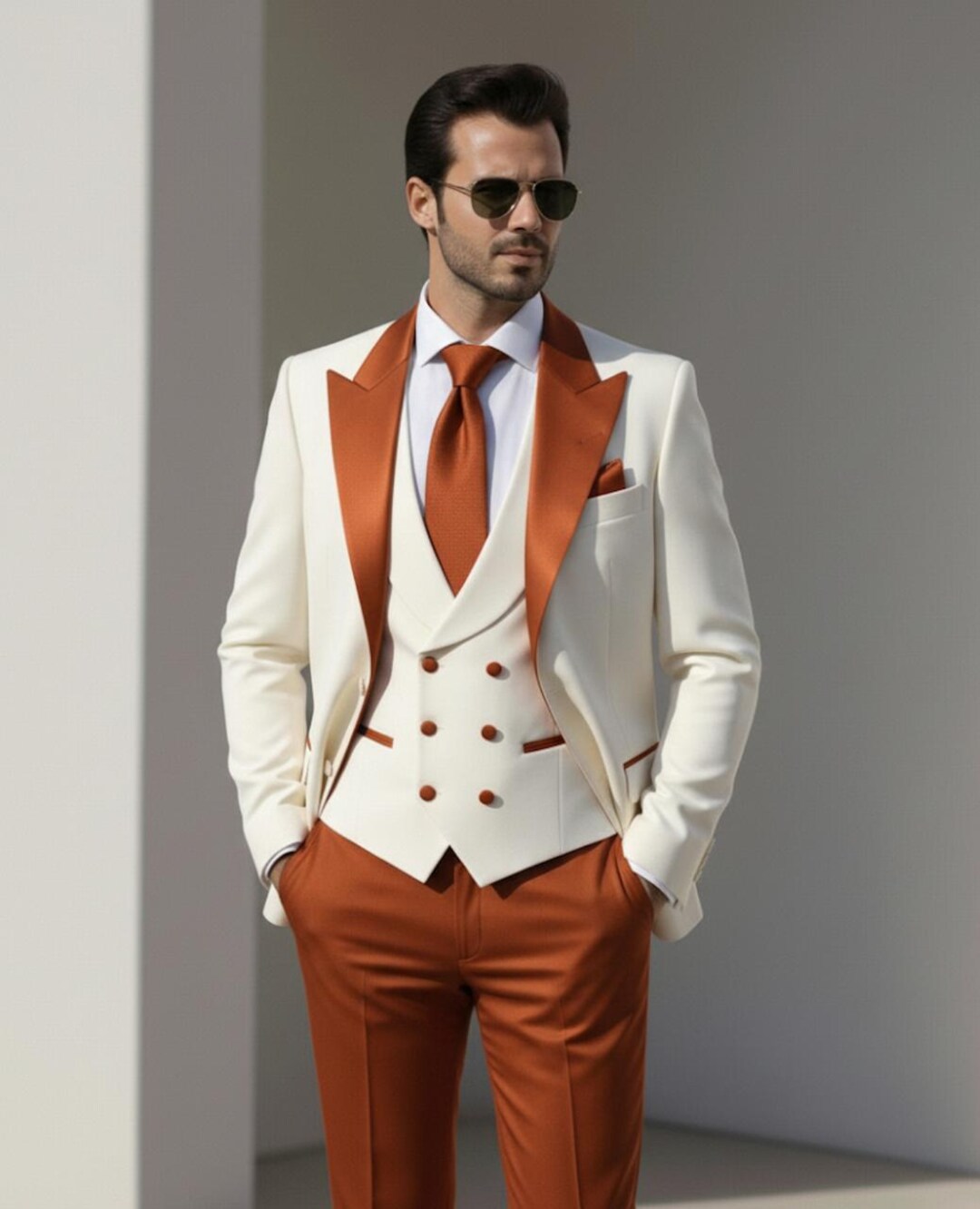 Cream & Rust Tuxedo Suit | 5-piece Wedding Groom Suit - Etsy