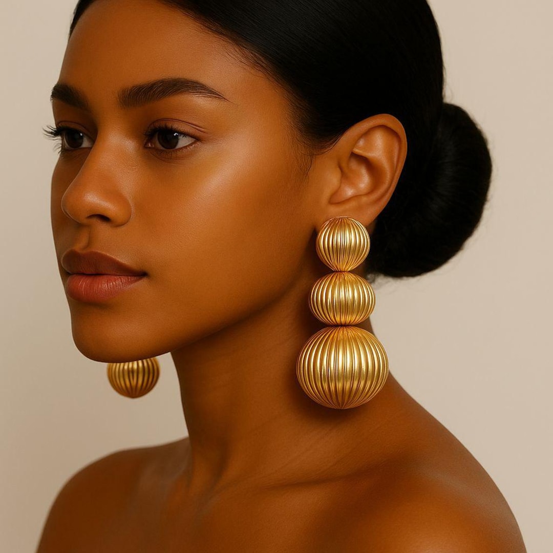 Gold Ball Drop Earrings – Glam Statement, Hypoallergenic Alloy - Etsy