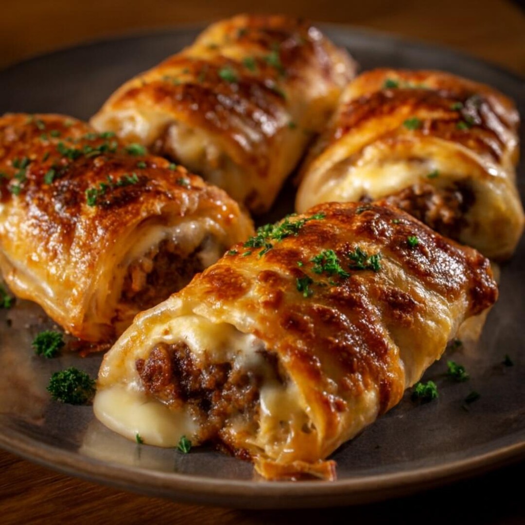 Puff Pastry Rolls Recipe Filled With Cheese and Meat, Savory Bake ...