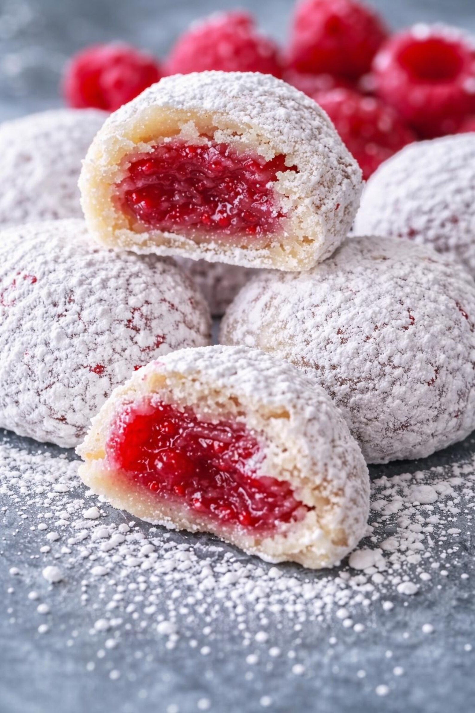 Raspberry Filled Almond Snowball Cookie Recipe Raspberry Dessert ...