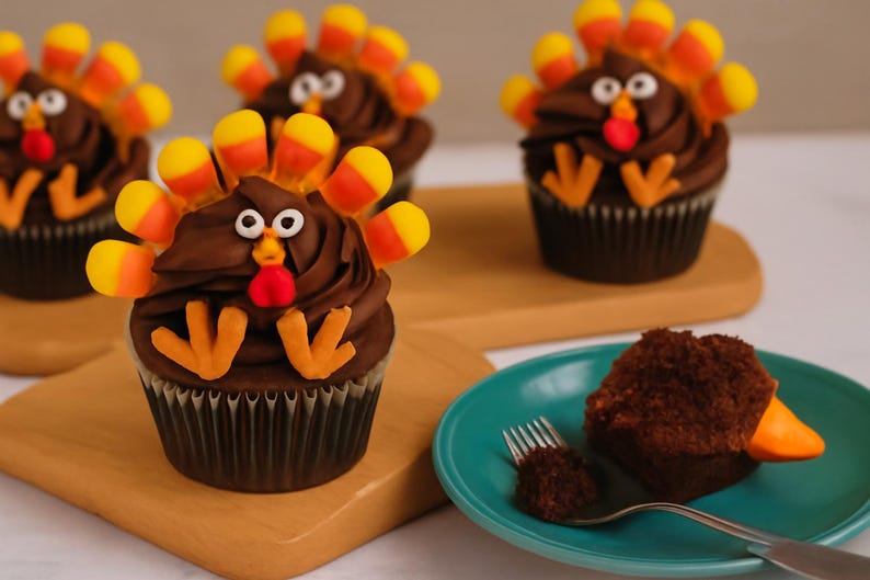 Thanksgiving Turkey Cupcakes Recipe Fun Holiday Mini Dessert for ...