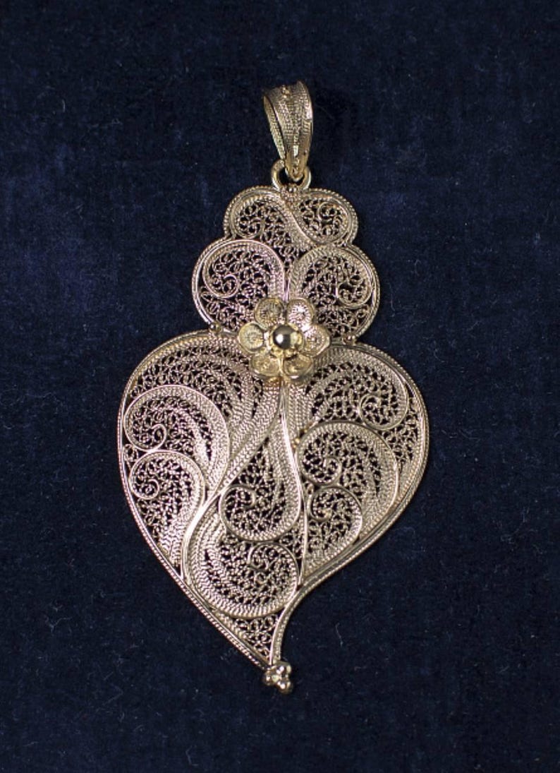 Gold-plated Sterling Silver Filigree Heart Pendant, Handmade Portugal ...
