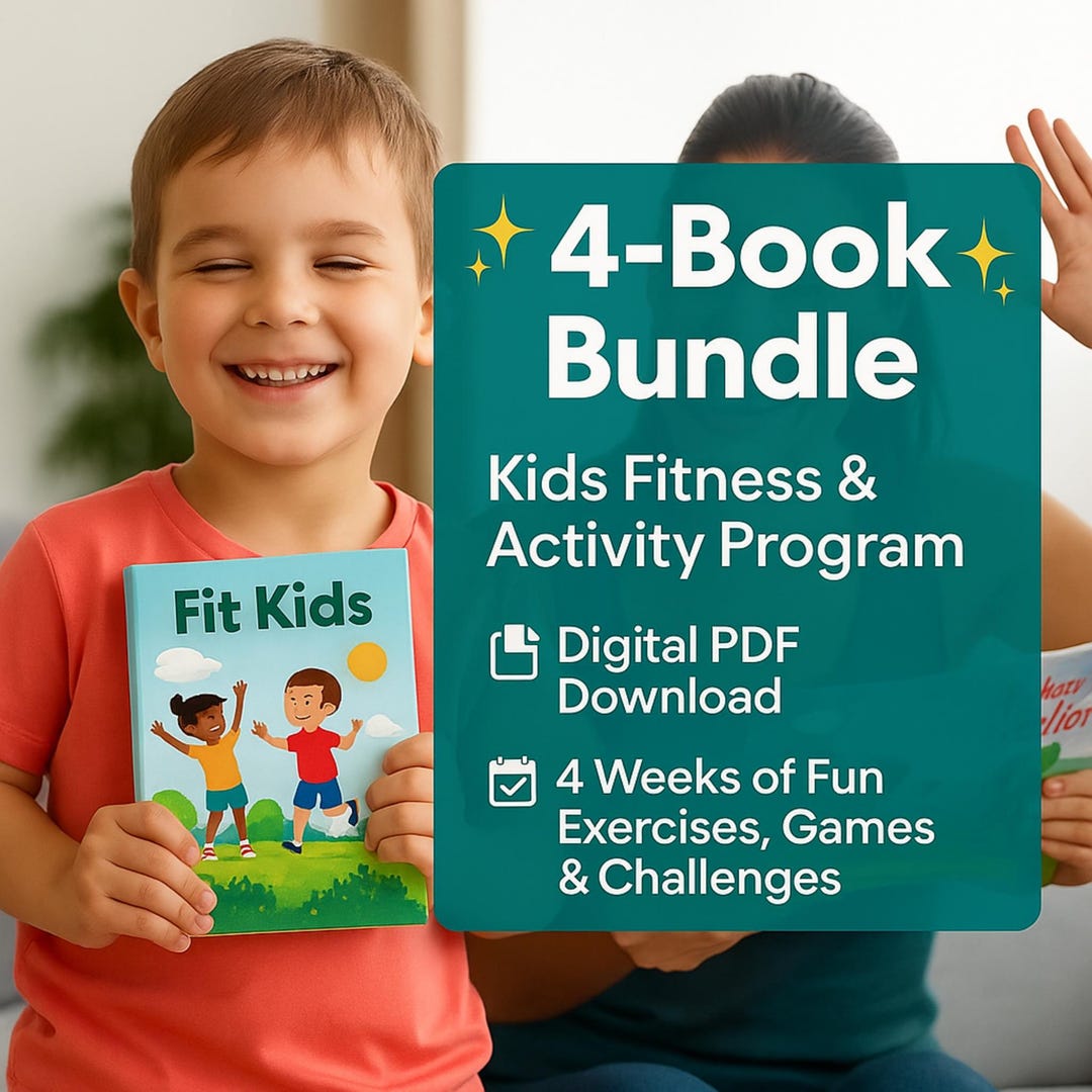 Kids Fitness Activity Book Bundle - 1 Month of Exercises & Learning ...
