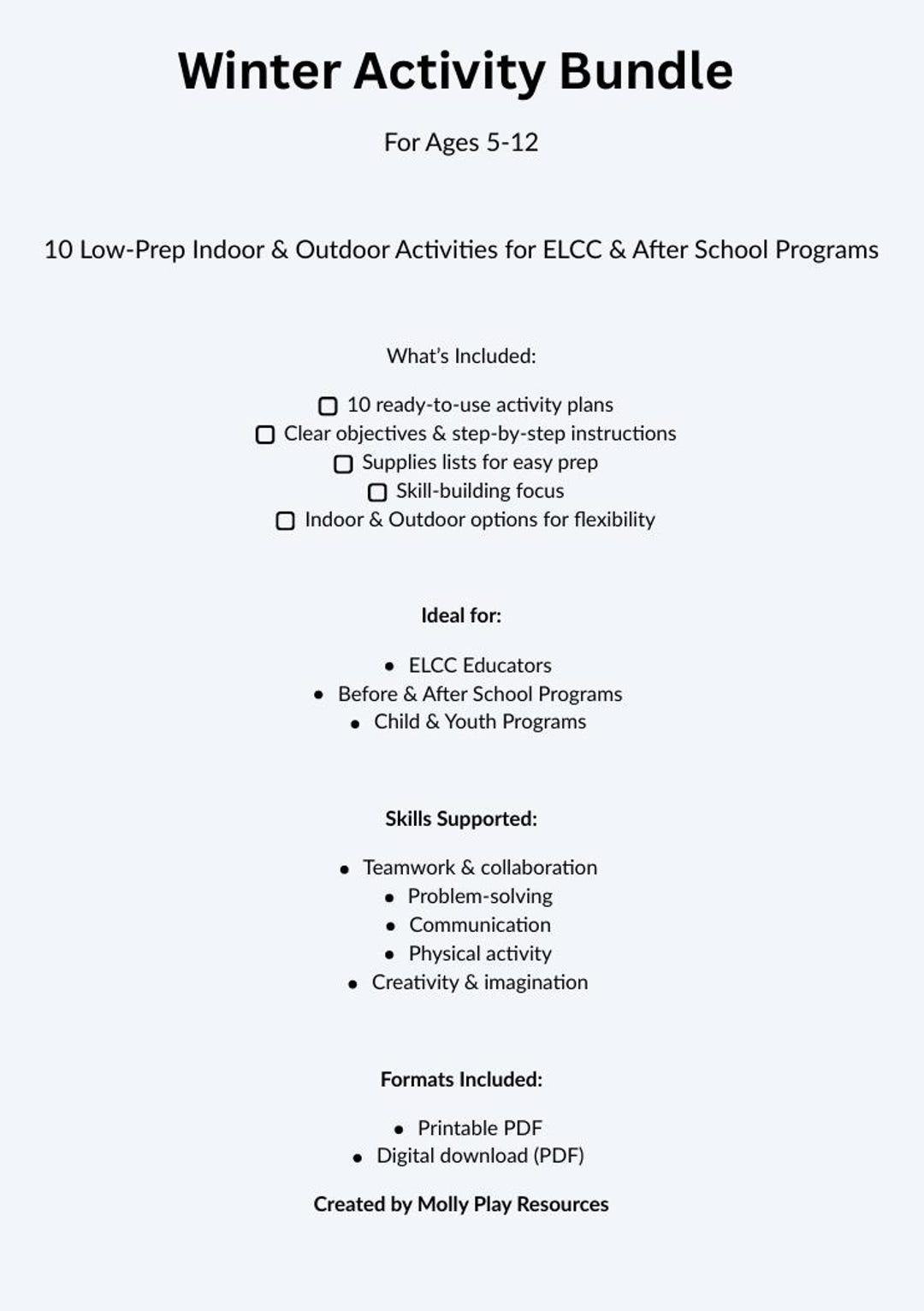 Winter Activity Bundle for Kids | Play-based ELCC Activities | Indoor ...