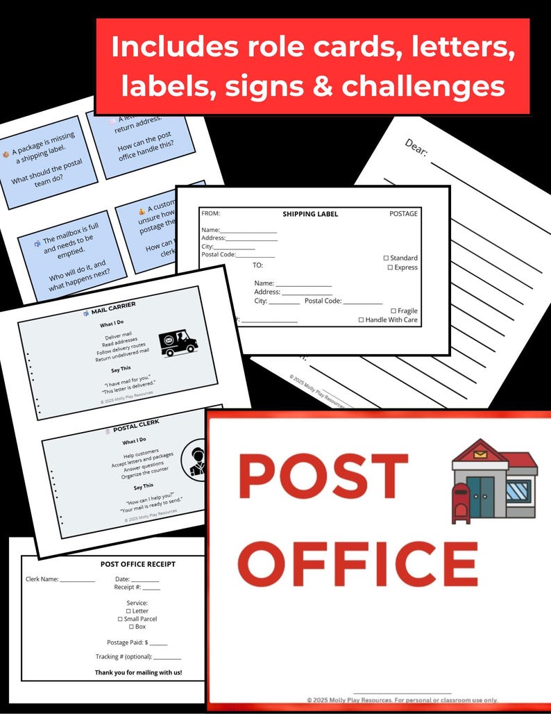 Post Office Dramatic Play | Printable Role Play Pack for Ages 5–12 - Etsy