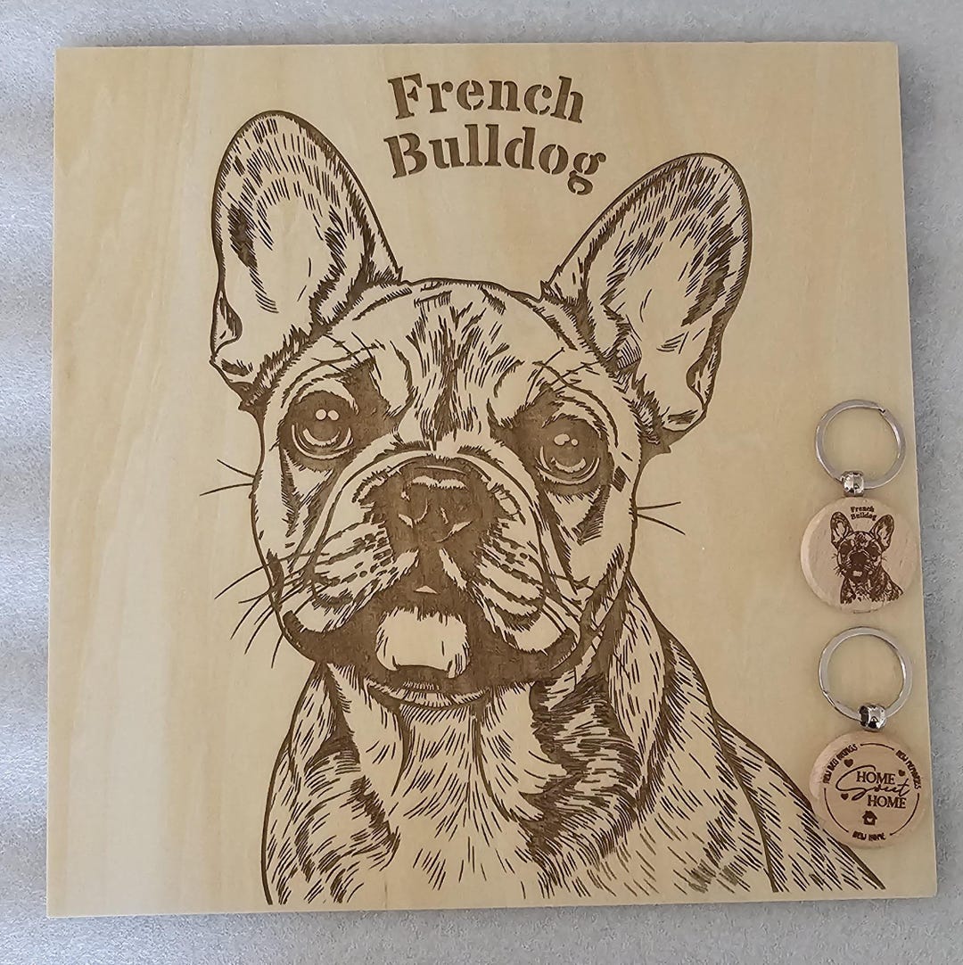 Laser Engraved French Bulldog Wood Plaque With 2 Keychains, Adorable ...