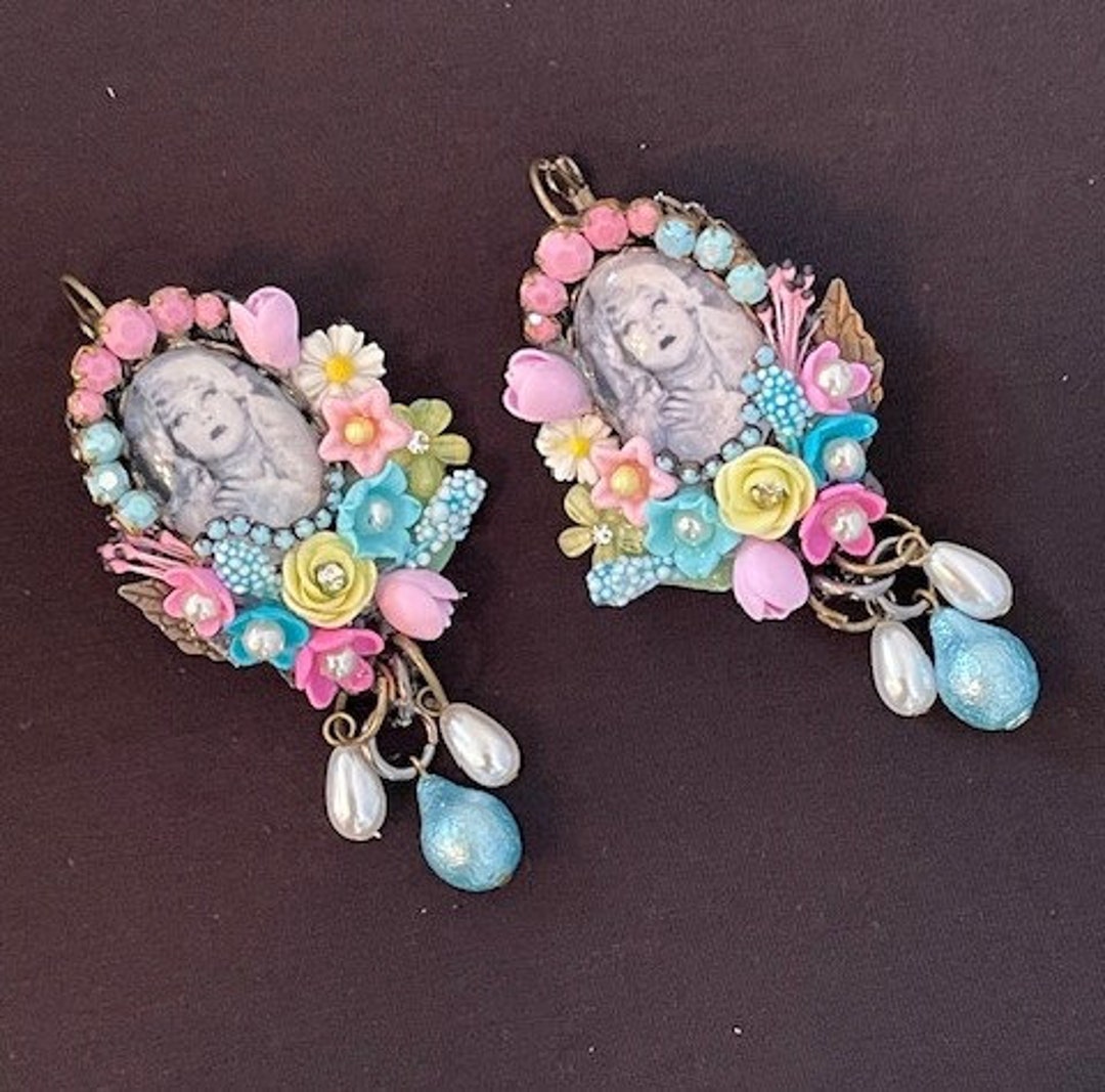 Old Hollywood Starlet, Mae Murray, Earrings With Rhinestones and Pastel ...