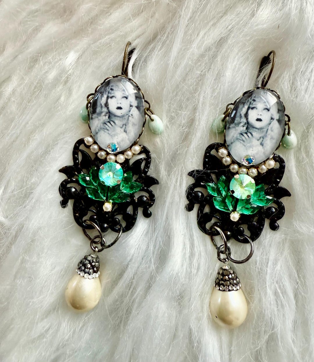 Old Hollywood Starlet, Mae Murray, Earrings With Blue/green Rhinestones ...