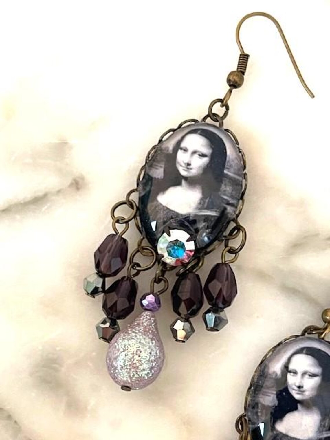 Mona Lisa Earrings With Purple Rhinestones and Beads. #11 - Etsy