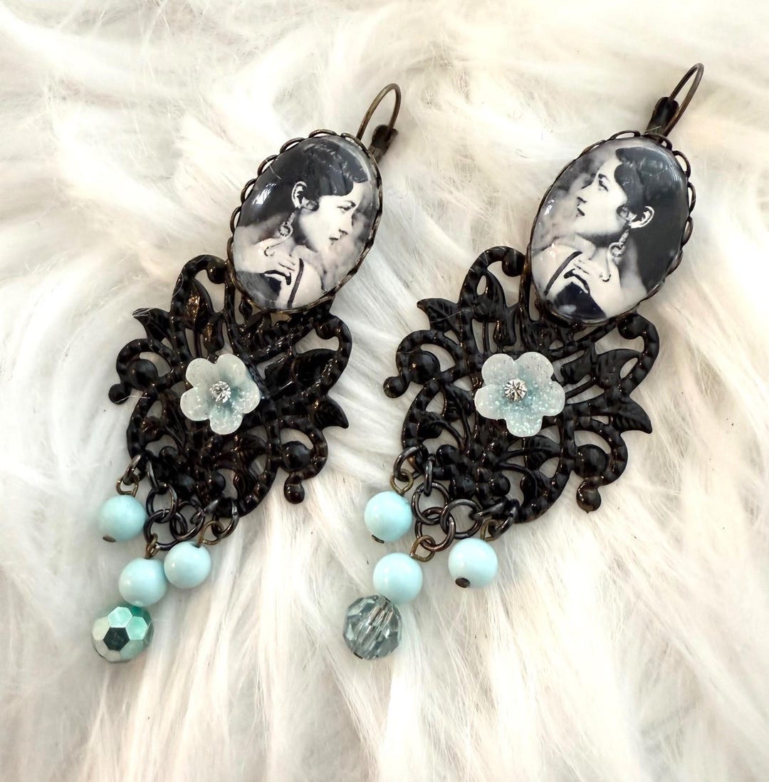 Cameo Woman Starlet Earrings Robins Egg Blue FREE SHIP #70 - Etsy