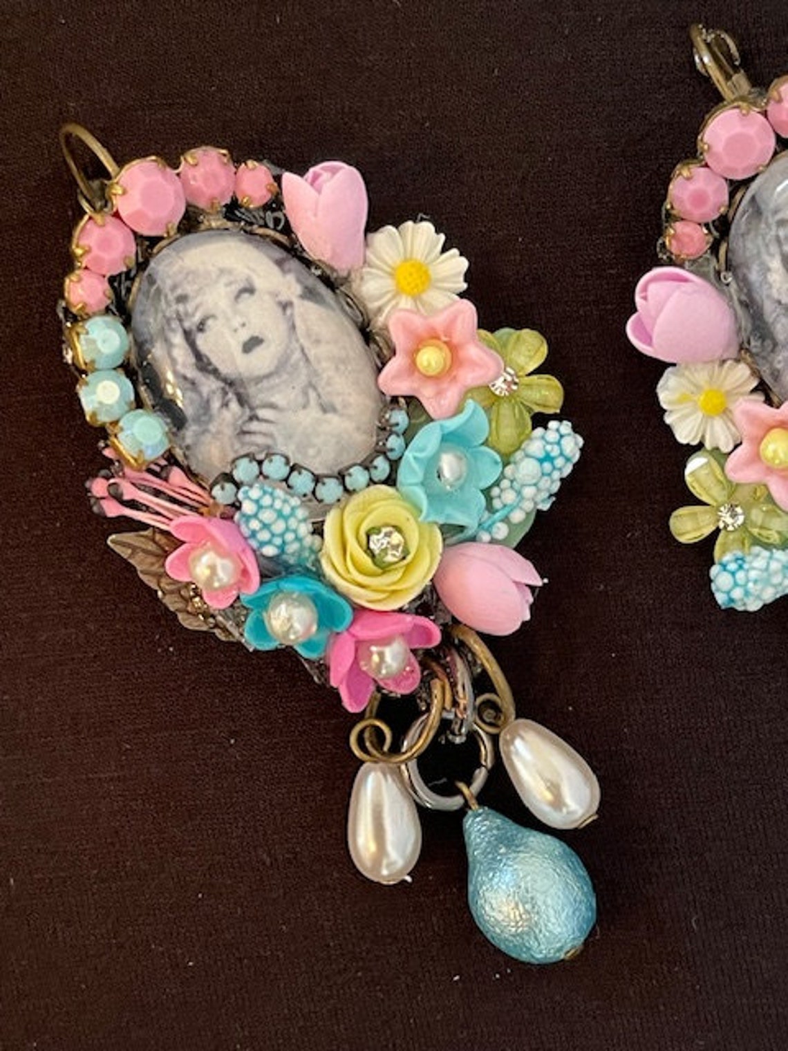Old Hollywood Starlet, Mae Murray, Earrings With Rhinestones and Pastel ...
