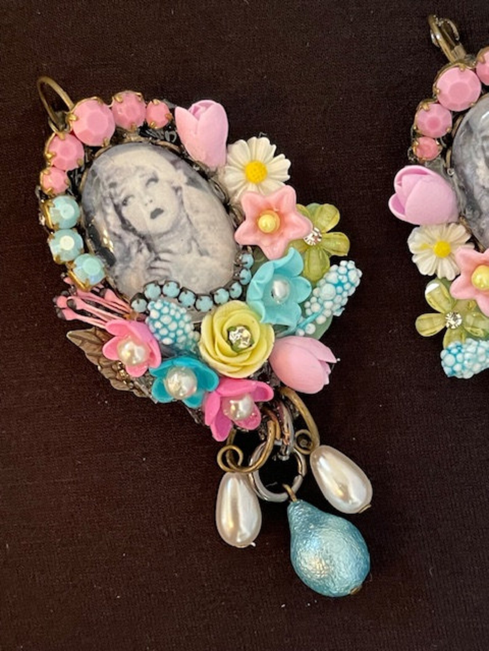 Old Hollywood Starlet, Mae Murray, Earrings With Rhinestones and Pastel ...