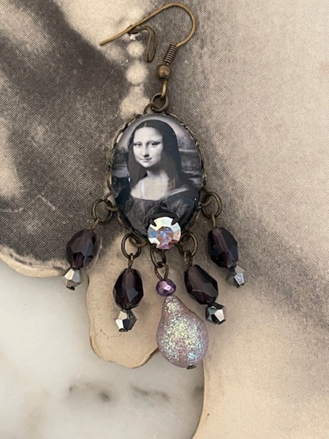 Mona Lisa Earrings With Purple Rhinestones and Beads. #11 - Etsy