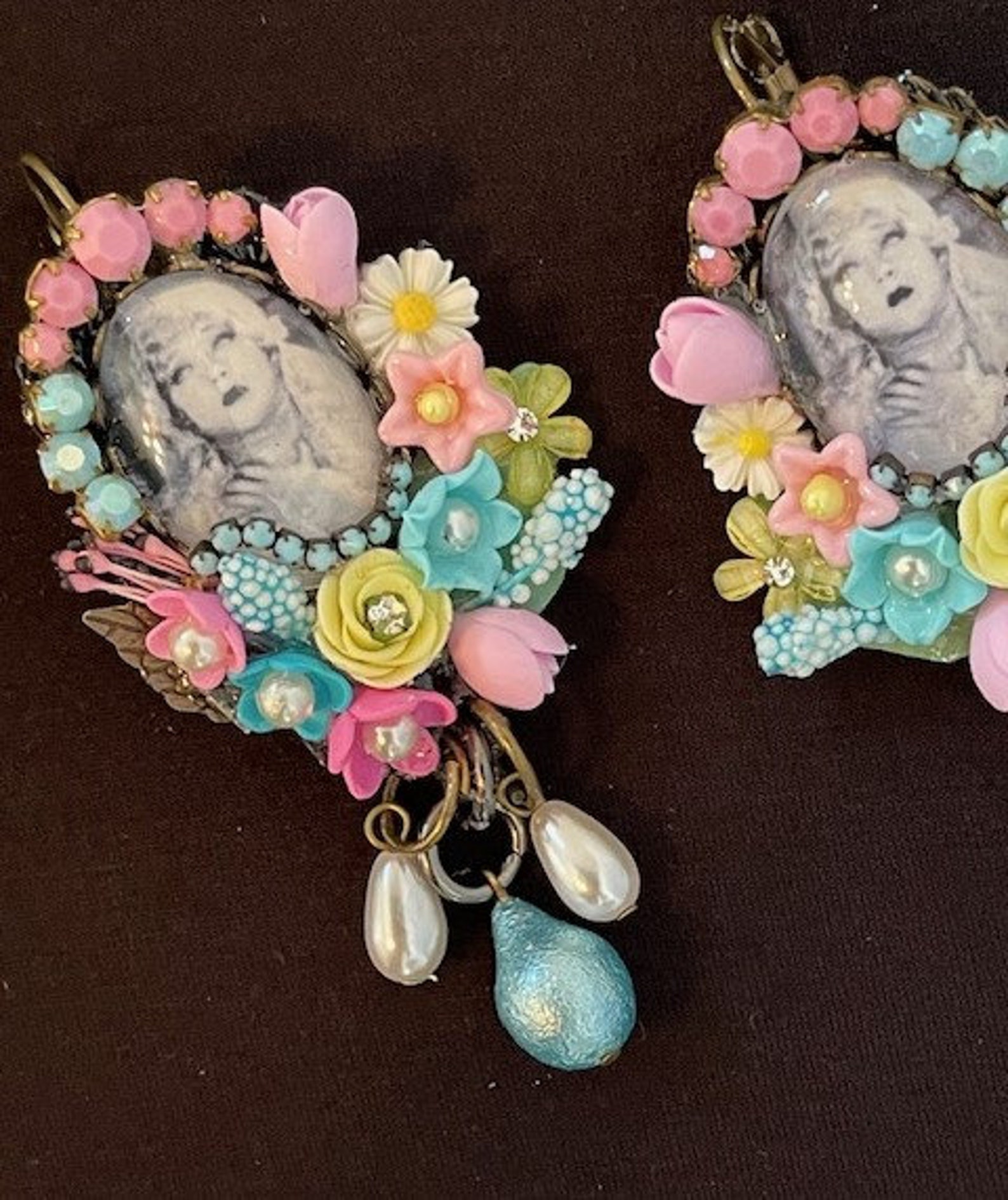 Old Hollywood Starlet, Mae Murray, Earrings With Rhinestones and Pastel ...