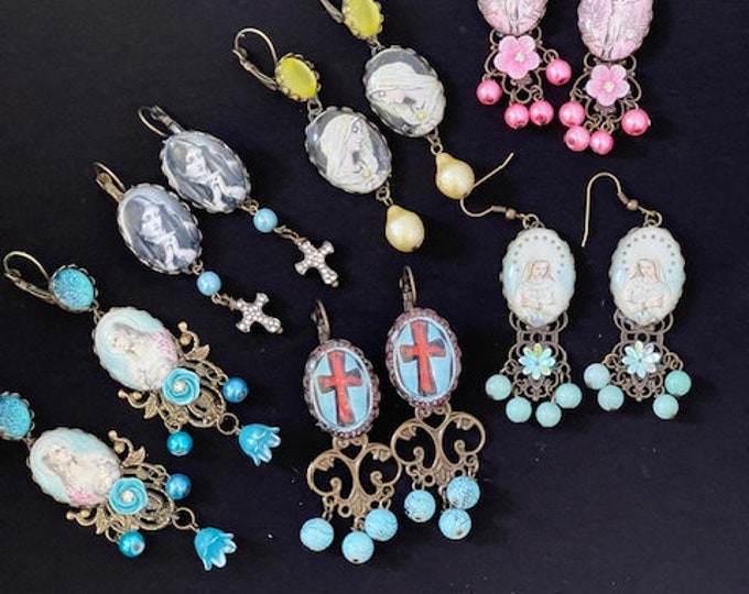 Religious Mary Jesus Earrings Rhinestones Beads #74 - Etsy