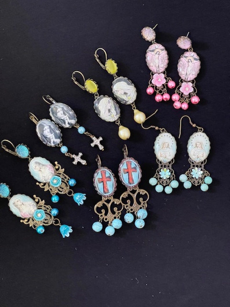 Religious Mary Jesus Earrings Rhinestones Beads #74 - Etsy