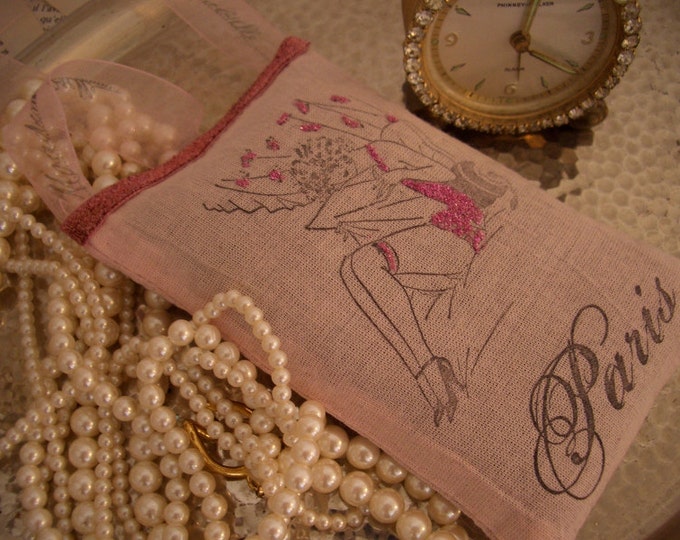 French PINK Sachet Mademoiselle Woman Flapper PARIS French Lavender ...
