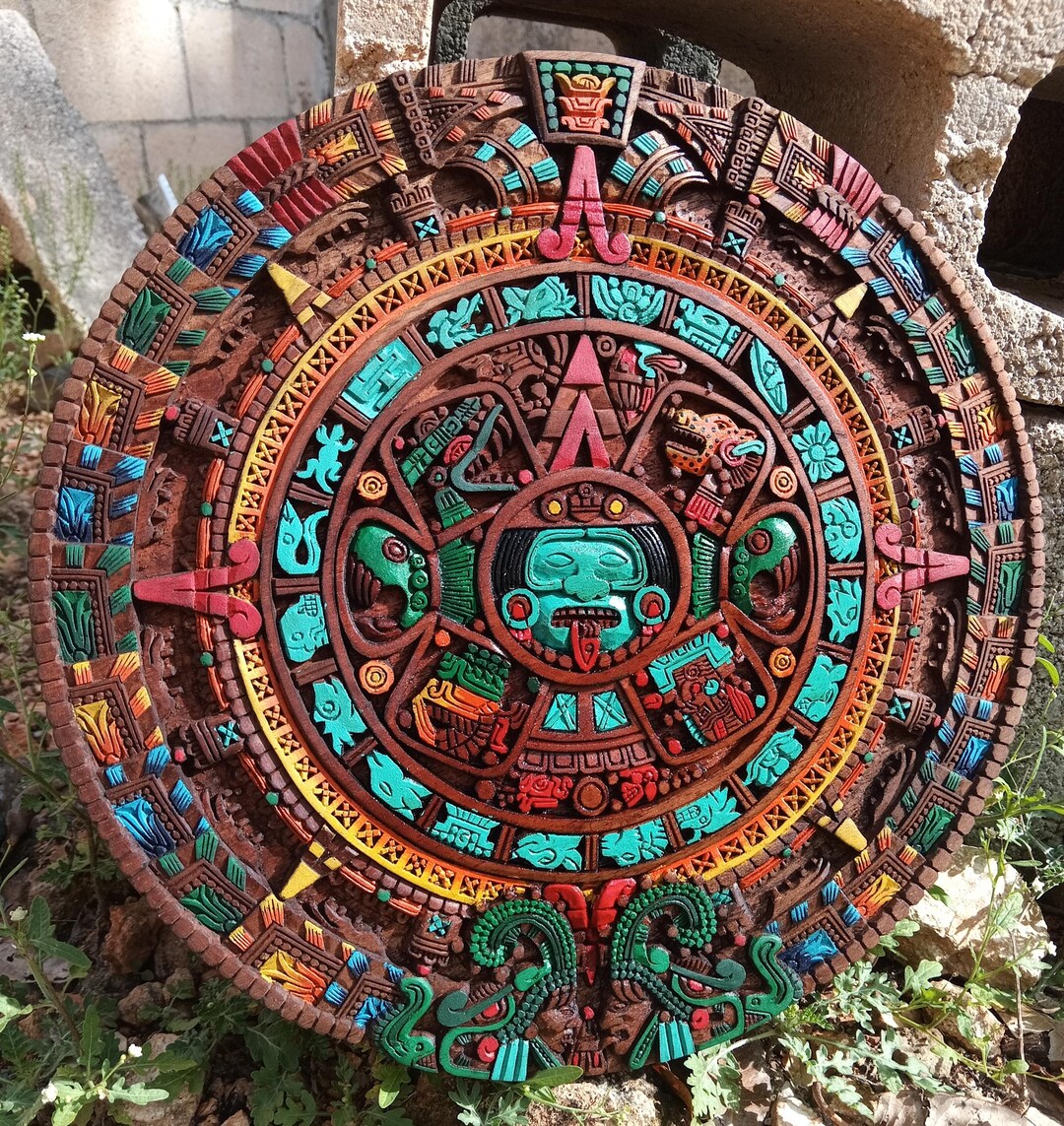 The Sun Stone or Aztec Calendar Made of Cedar Wood 30cm in Diameter - Etsy