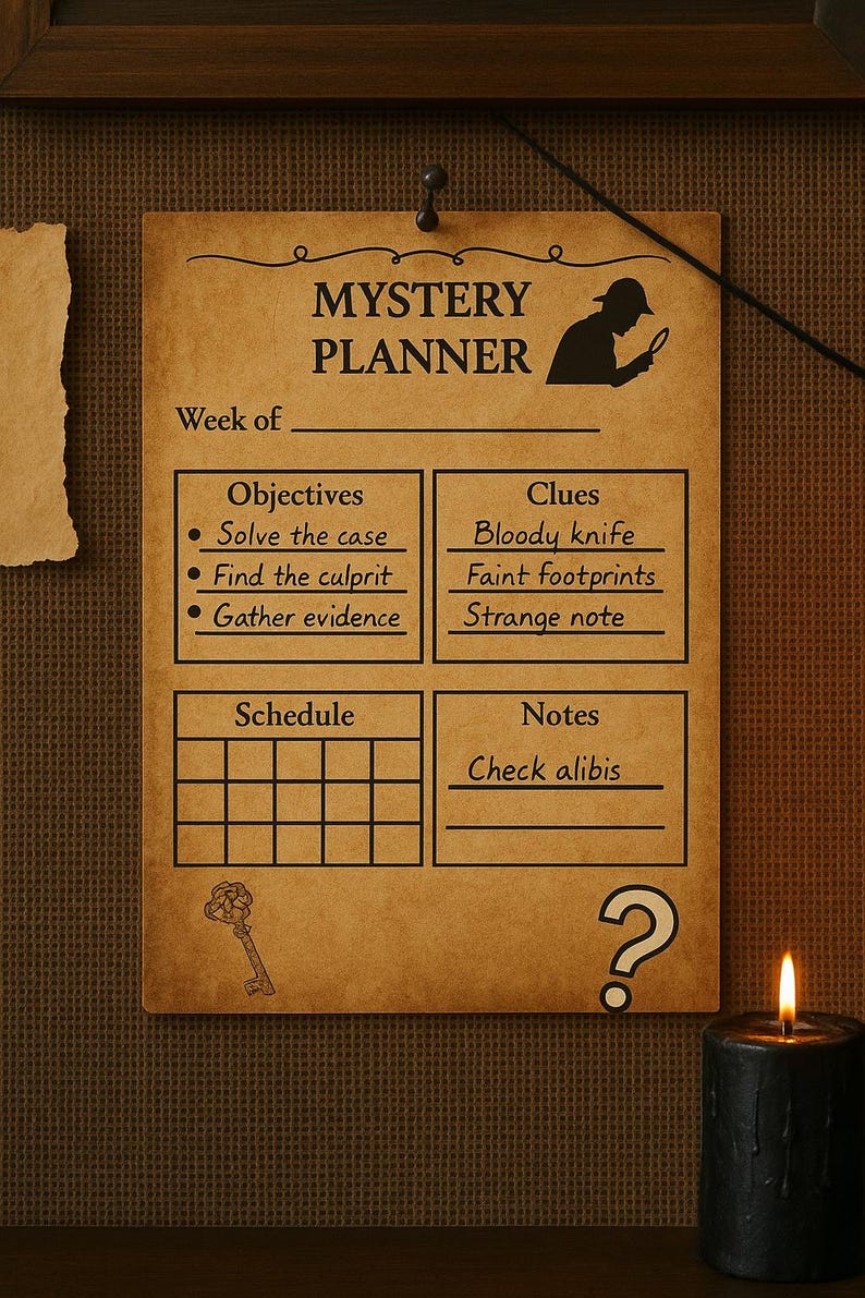 Gothic Mystery Planner Printable: Dark Academia Detective Daily Sheet ...