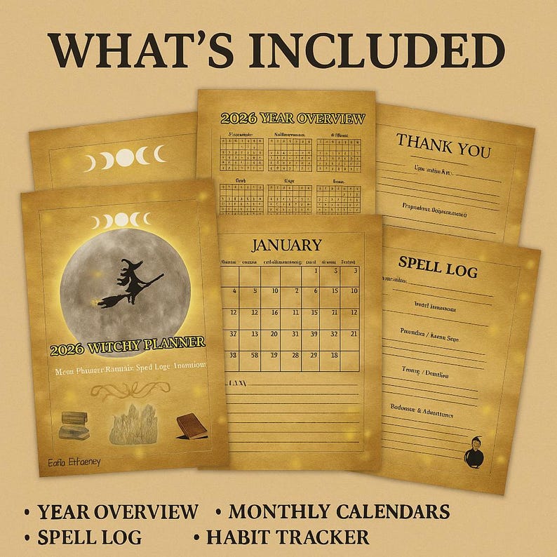 2026 Witchy Planner Printable – Spell Log, Moon Phases (instant ...