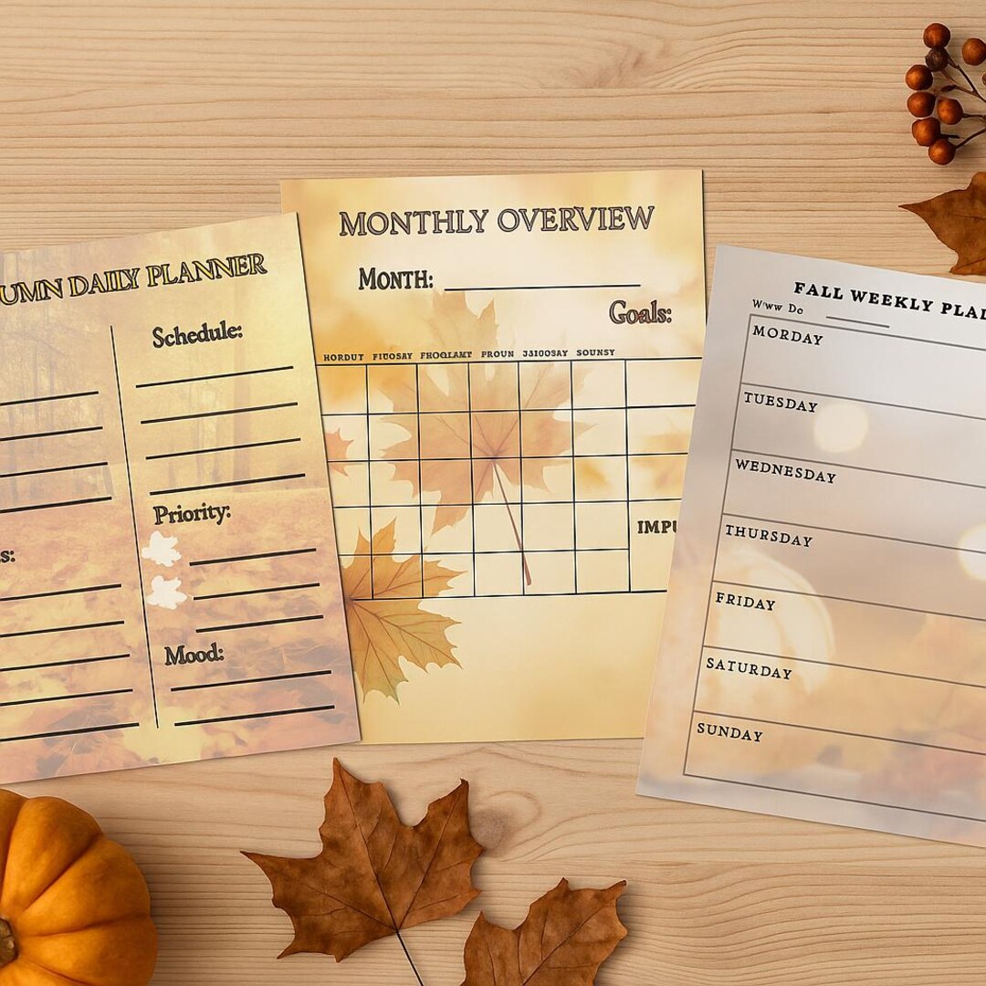 Fall Themed Printable Planner Kit | Autumn Daily, Weekly & Monthly ...