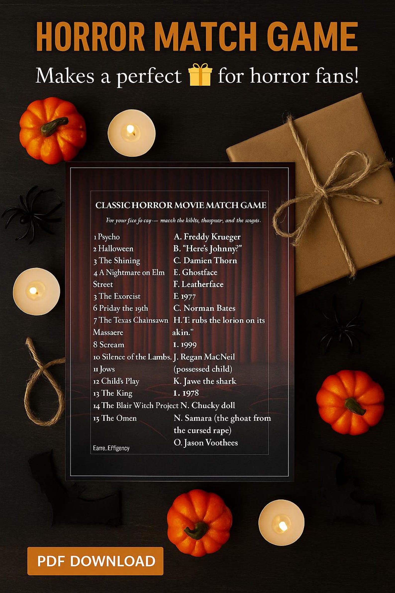 Classic Horror Movie Match Game – Printable Halloween Party Game ...