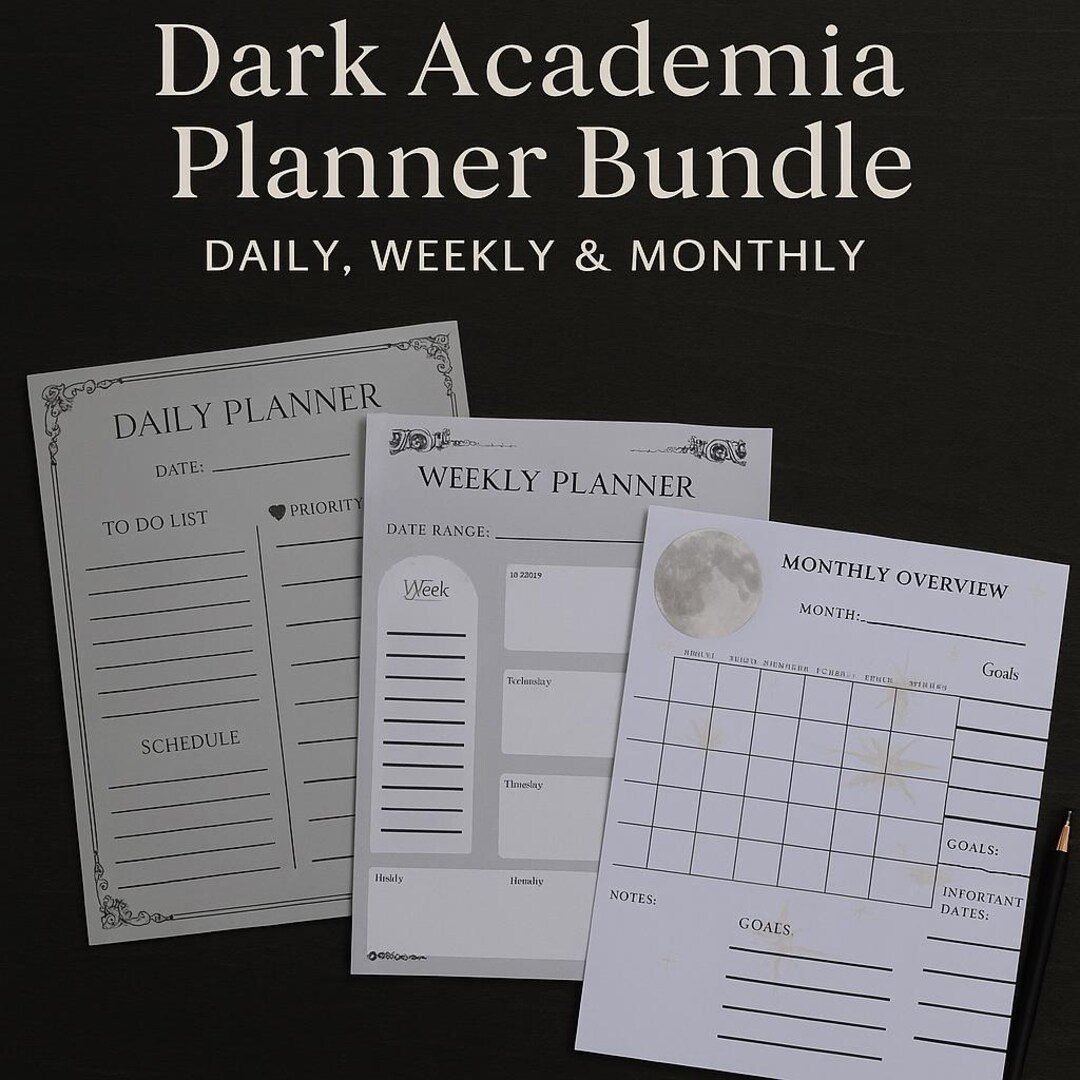 Dark Academia Planner Bundle: Gothic Daily, Weekly, Monthly Printables ...