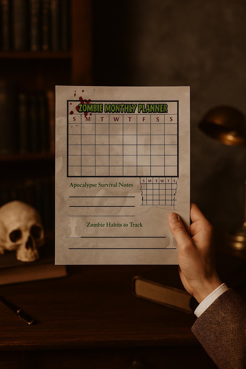 Zombie Monthly Planner | Printable Undated Calendar | Gothic Horror ...