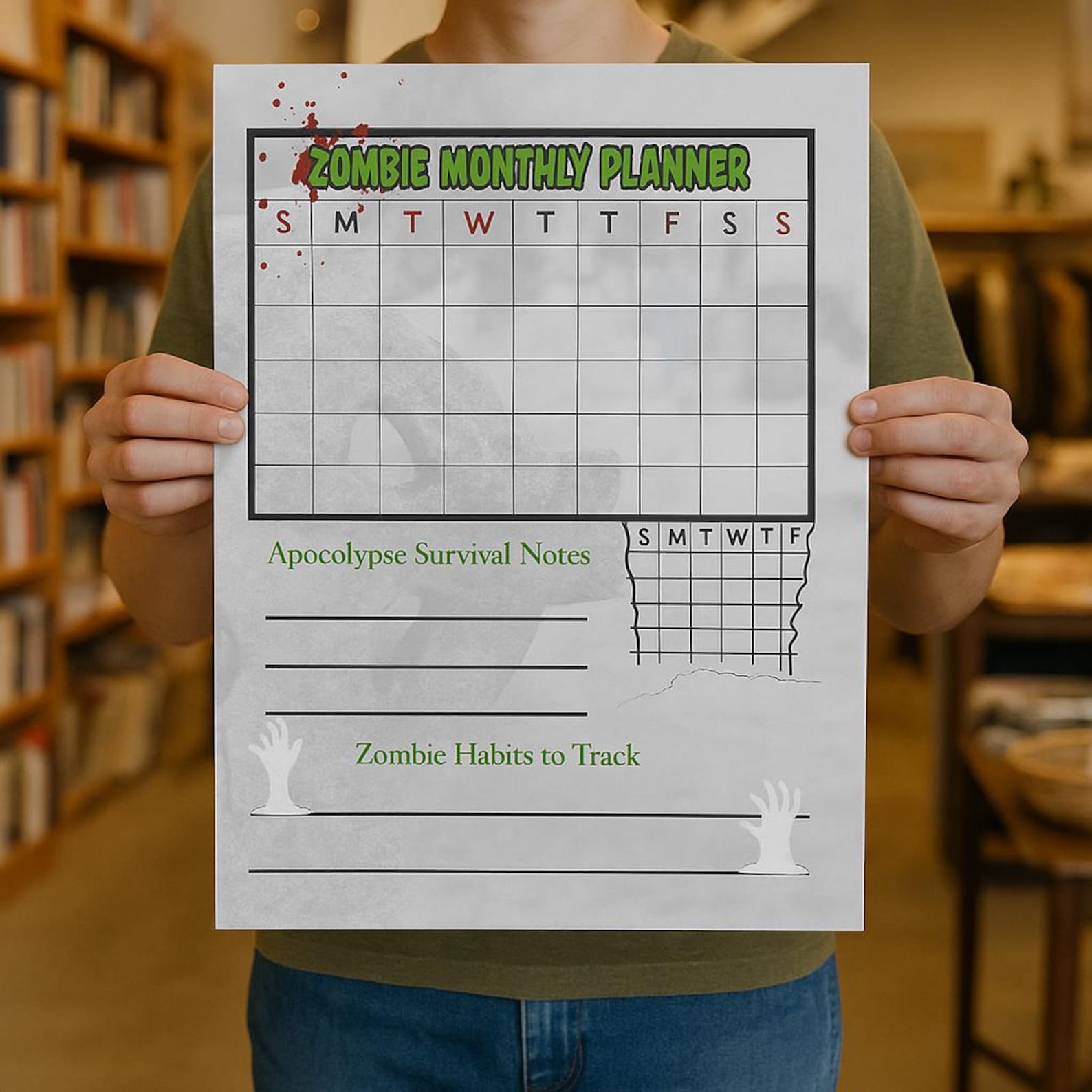 Zombie Monthly Planner | Printable Undated Calendar | Gothic Horror ...