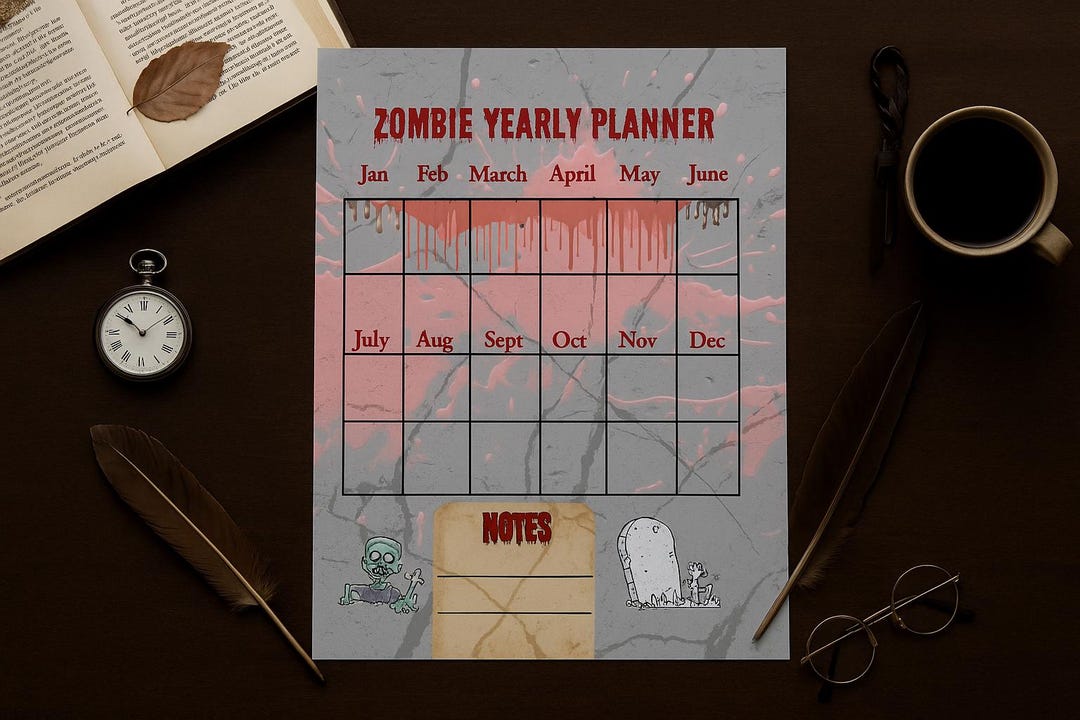 Zombie Yearly Planner Printable | Horror Calendar 2025 Undated | Gothic ...