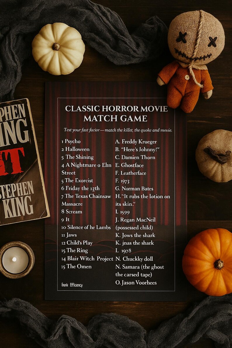 Classic Horror Movie Match Game – Printable Halloween Party Game ...