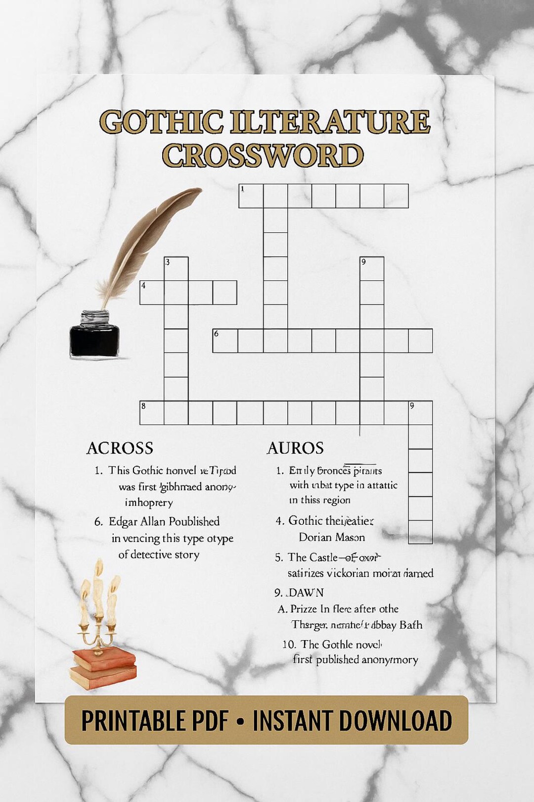 Gothic Literature Crossword Puzzle – Dark Academia Book Trivia (PDF ...