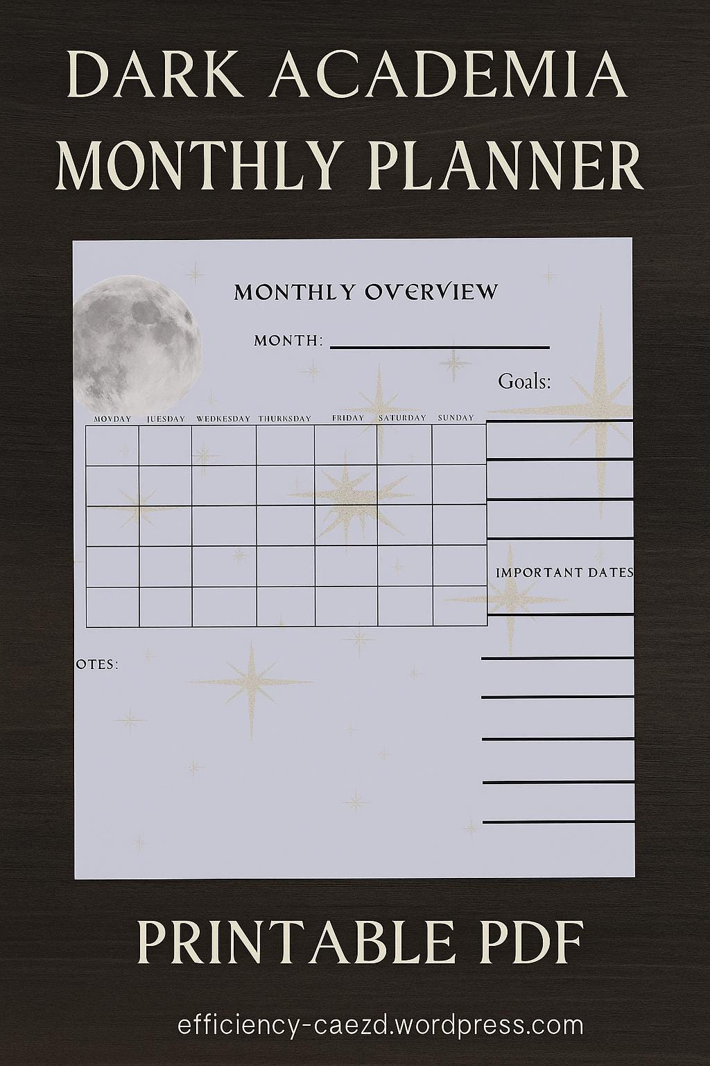 Dark Academia Planner Bundle: Gothic Daily, Weekly, Monthly Printables ...