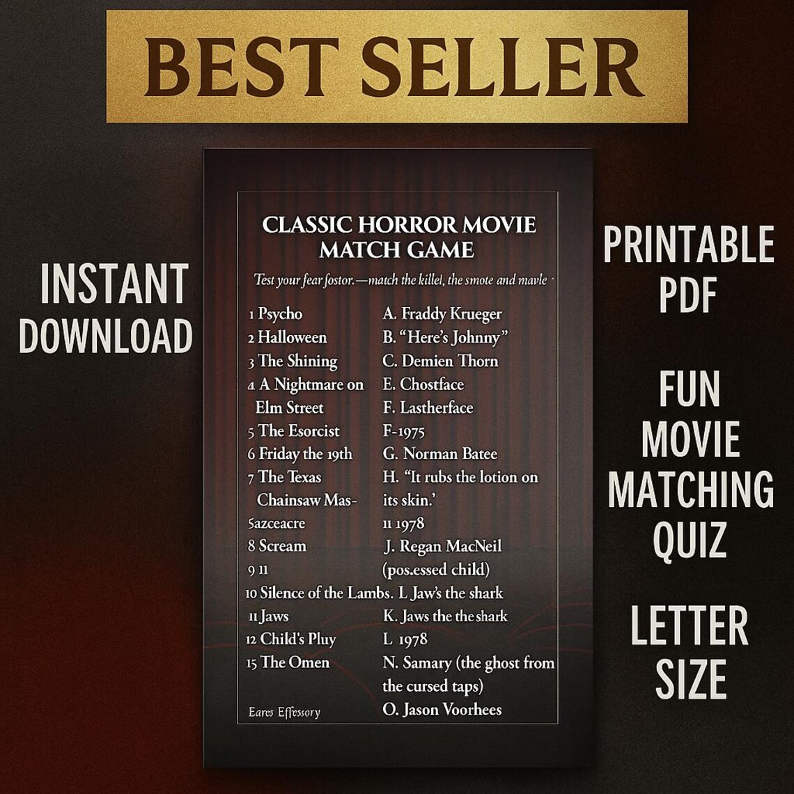 Classic Horror Movie Match Game – Printable Halloween Party Game ...